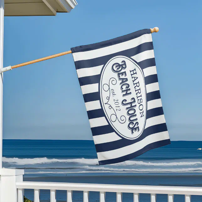 Personalized Vintage Beach House Stripe House Flag | Zazzle