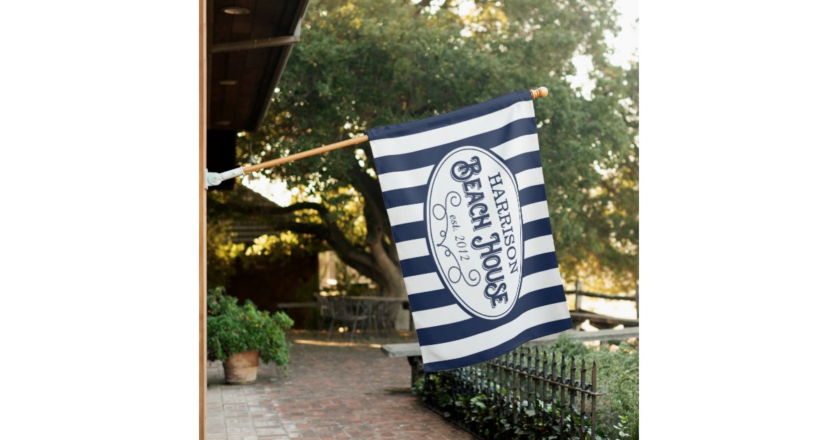 Personalized Vintage Beach House Stripe House Flag | Zazzle.com