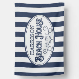 Personalized Vintage Beach House Stripe House Flag | Zazzle