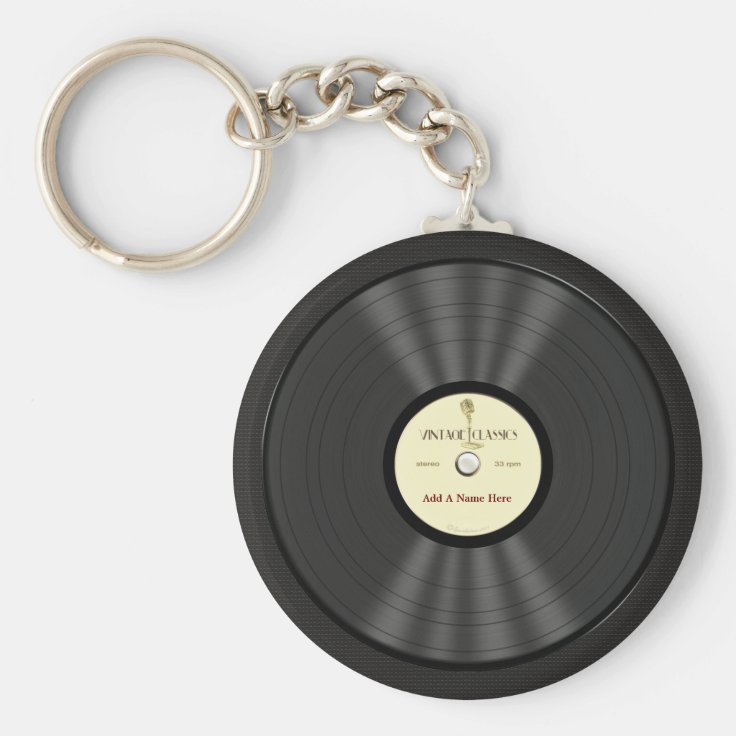 Personalized Vintage Microphone Vinyl Record Keychain | Zazzle