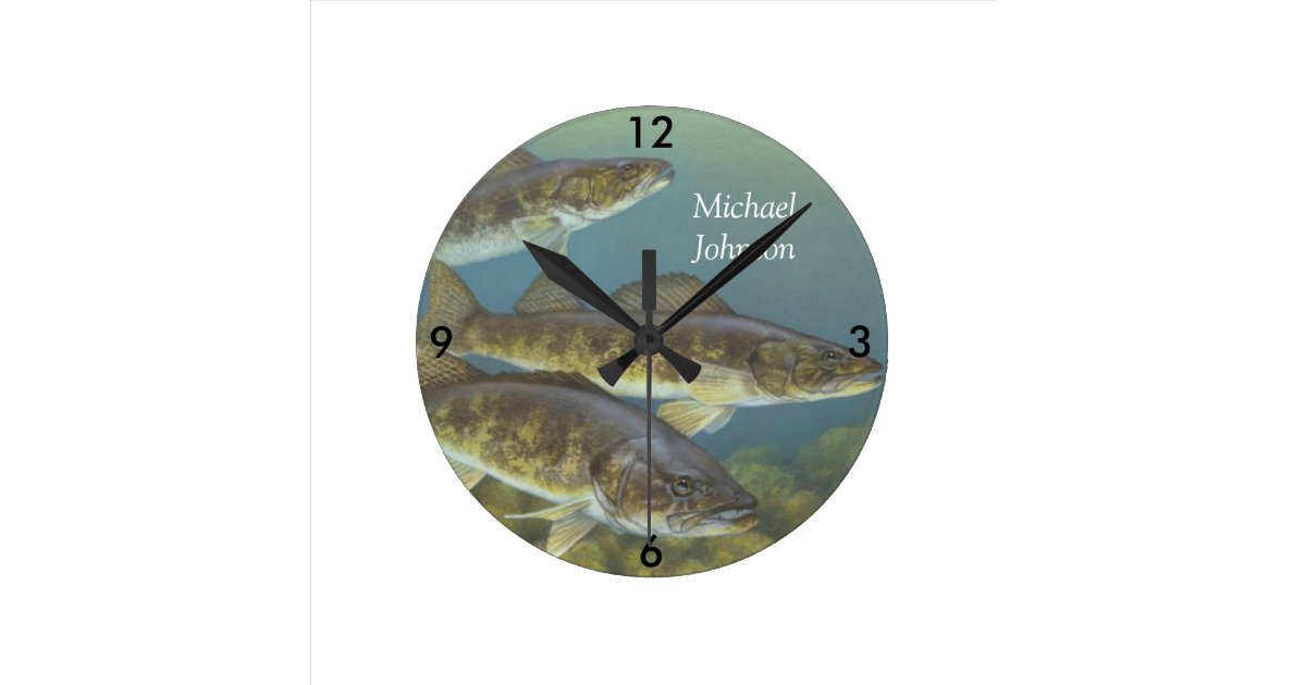 Personalized Vintage Painting of Walleye Pike Round Clock | Zazzle.com