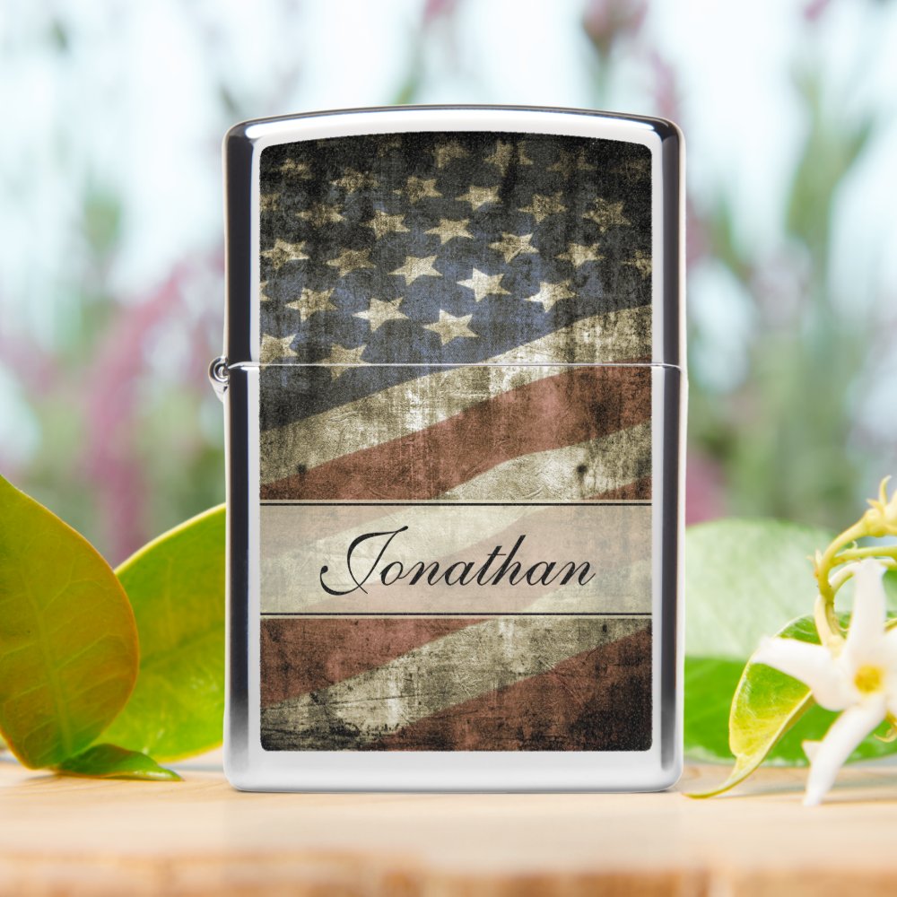 Personalized American Flag Zippo Pocket Lighter, Patriotic Zippo Pocket ...