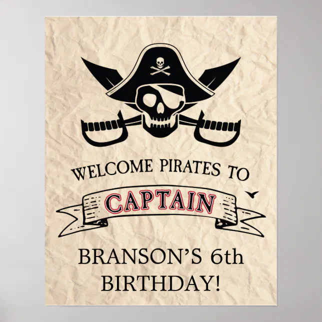 Personalized Vintage Pirate Ship Birthday Welcome Poster | Zazzle
