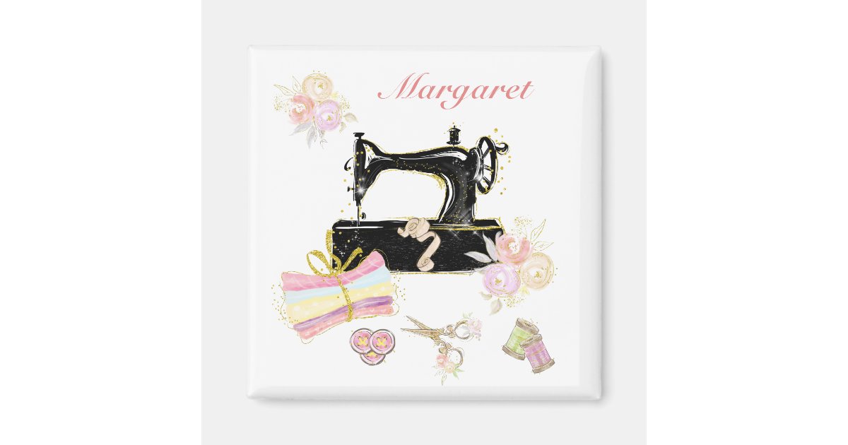 Personalized Vintage Sewing Machine And Fabric Magnet | Zazzle