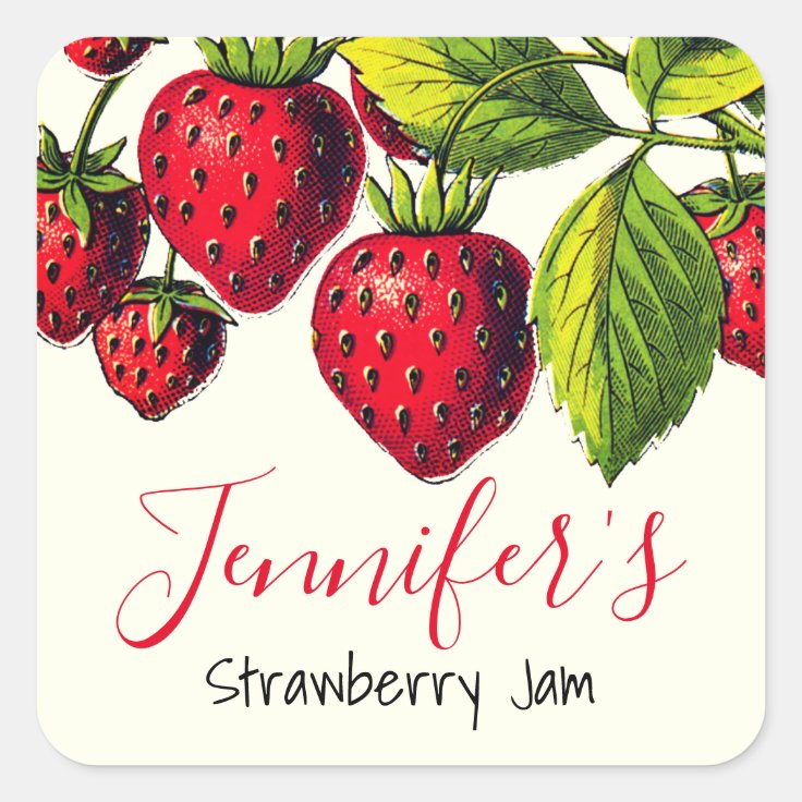Personalized Vintage Strawberry Jam Canning Jar Square Sticker | Zazzle