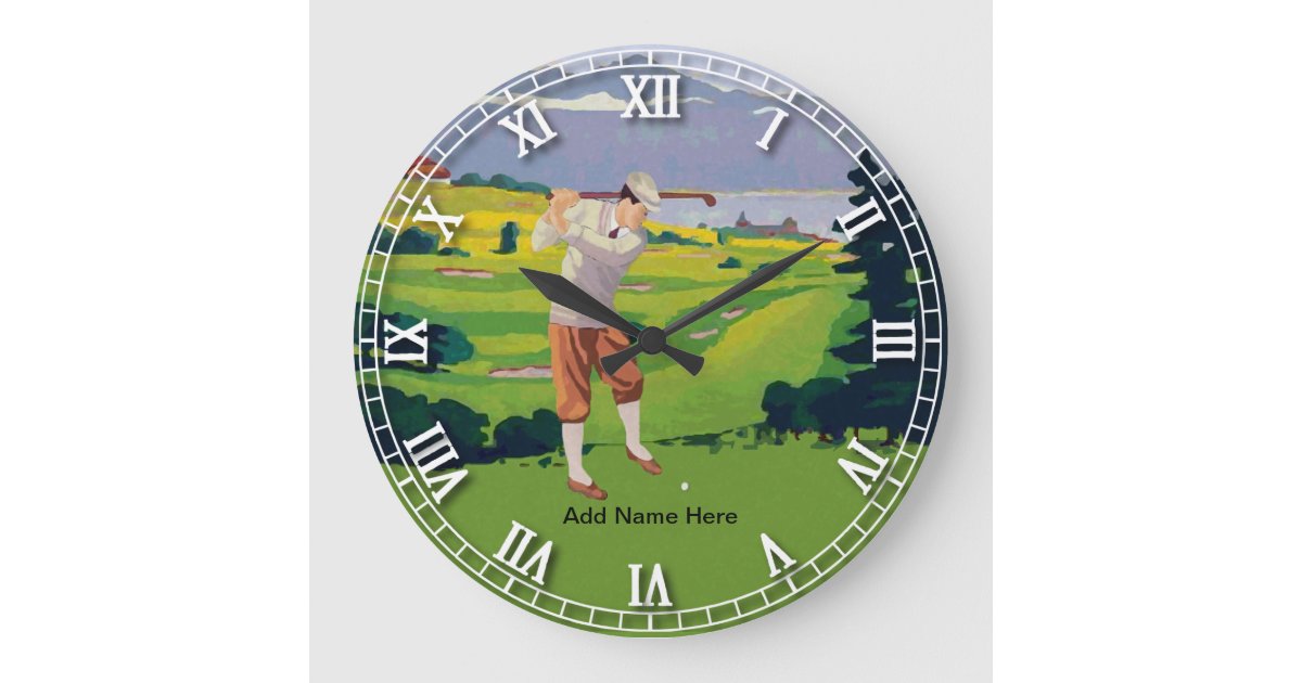 Personalized Vintage Style Highlands Golfing Scene Large Clock | Zazzle