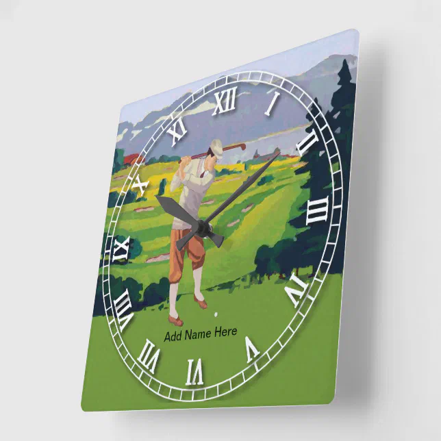 Personalized Vintage Style Highlands Golfing Scene Square Wall Clock ...