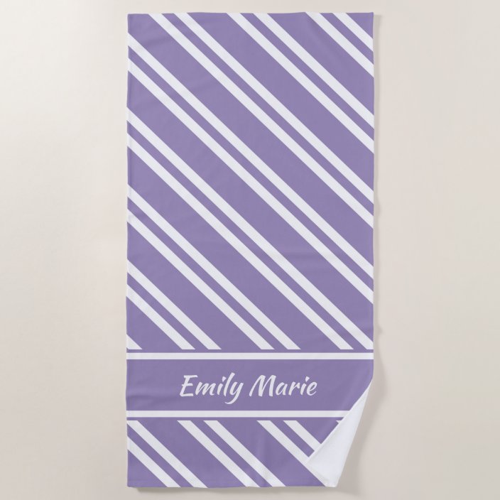 Personalized Violet Purple and White Stripes Beach Towel | Zazzle.com