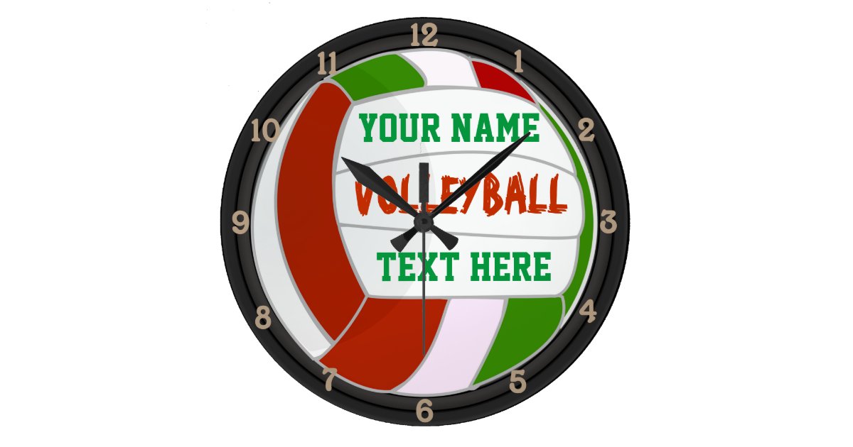 Personalized Volleyball Name and Text Large Clock | Zazzle