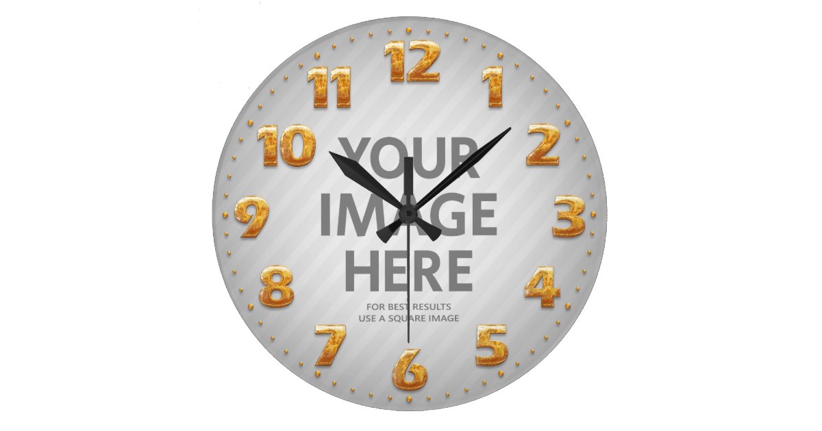 Personalized Wall Clocks Big Golden Numbers Photo | Zazzle