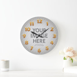 Personalized Wall Clocks Big Golden Numbers Photo | Zazzle