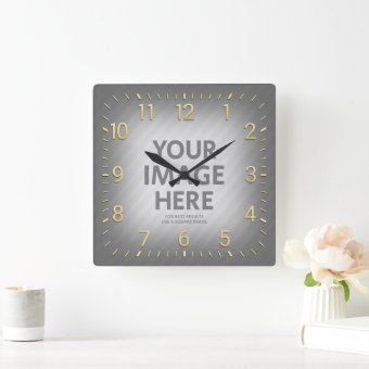 Personalized Wall Clocks Gold Numbers Square Photo | Zazzle