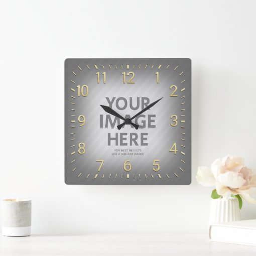 Personalized Wall Clocks Gold Numbers Square Photo | Zazzle