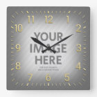 Personalized Wall Clocks Gold Numbers Square Photo | Zazzle