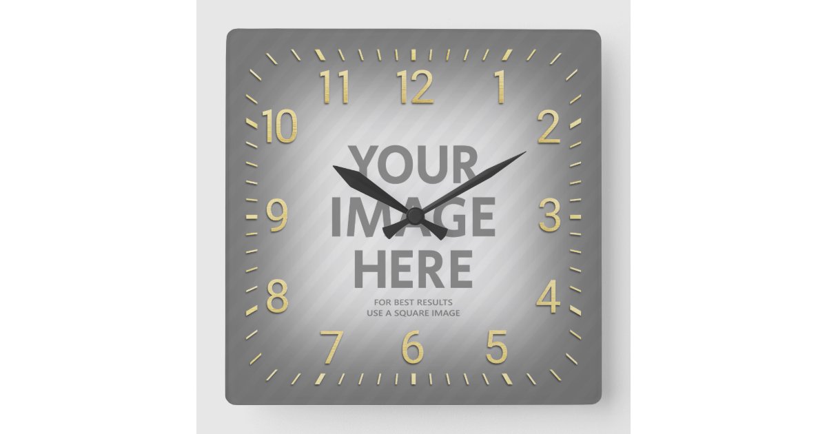 Personalized Wall Clocks Gold Numbers Square Photo | Zazzle