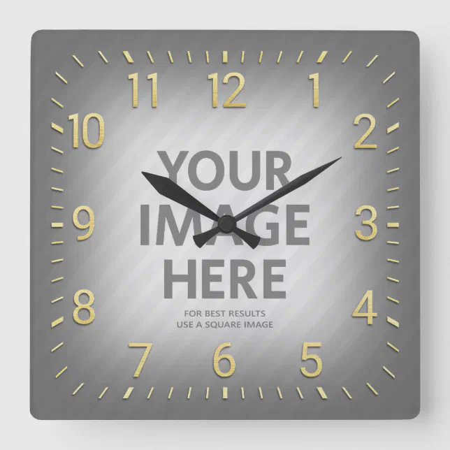 Personalized Wall Clocks Gold Numbers Square Photo | Zazzle