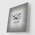 Personalized Wall Clocks Gold Numbers Square Photo | Zazzle