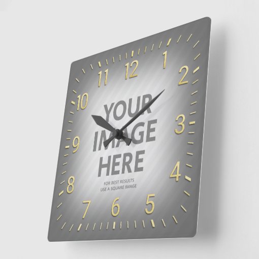 Personalized Wall Clocks Gold Numbers Square Photo | Zazzle