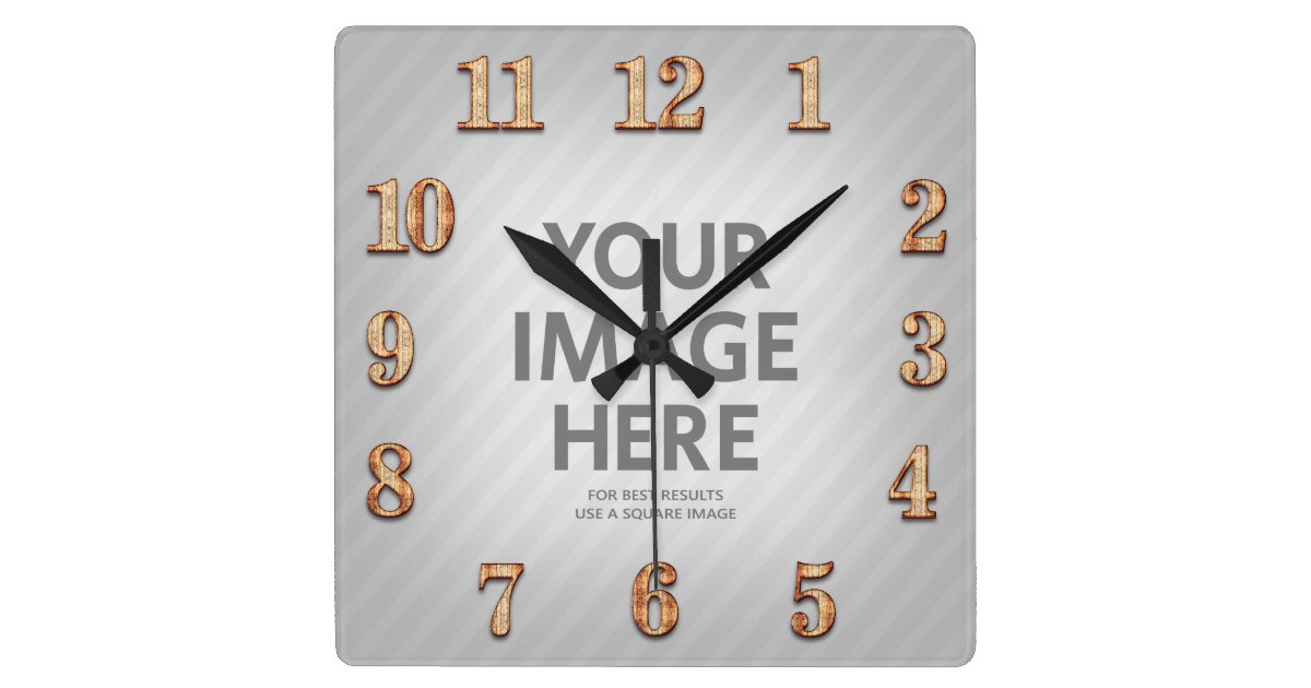 Personalized Wall Clocks Square Photo Wood Numbers | Zazzle.com