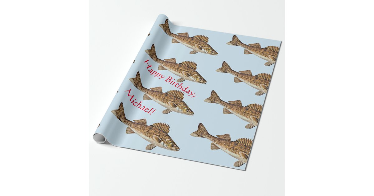 Personalized Walleye Pike Happy Birthday Wrapping Paper | Zazzle