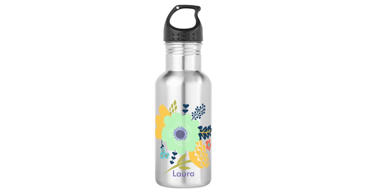Personalized water bottle with flower design | Zazzle