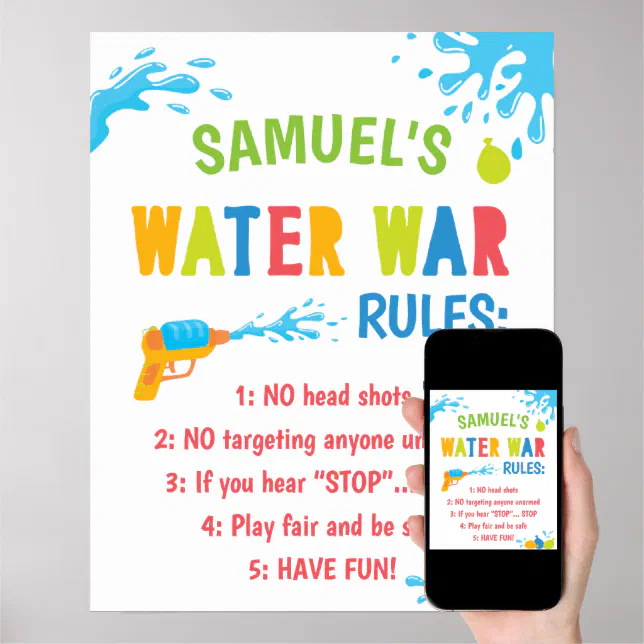 Personalized Water War Rules Birthday Party Sign | Zazzle