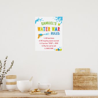 Personalized Water War Rules Birthday Party Sign | Zazzle