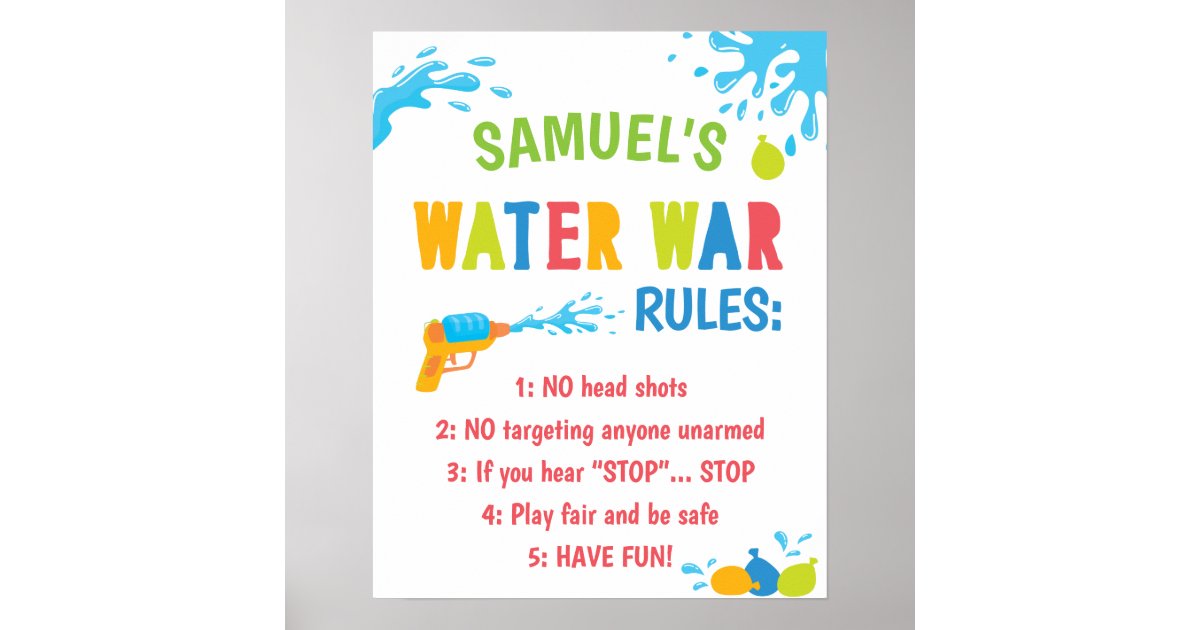 Personalized Water War Rules Birthday Party Sign | Zazzle
