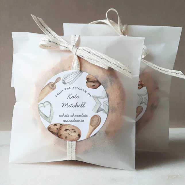 Personalized Watercolor Cookie Baking Classic Round Sticker | Zazzle