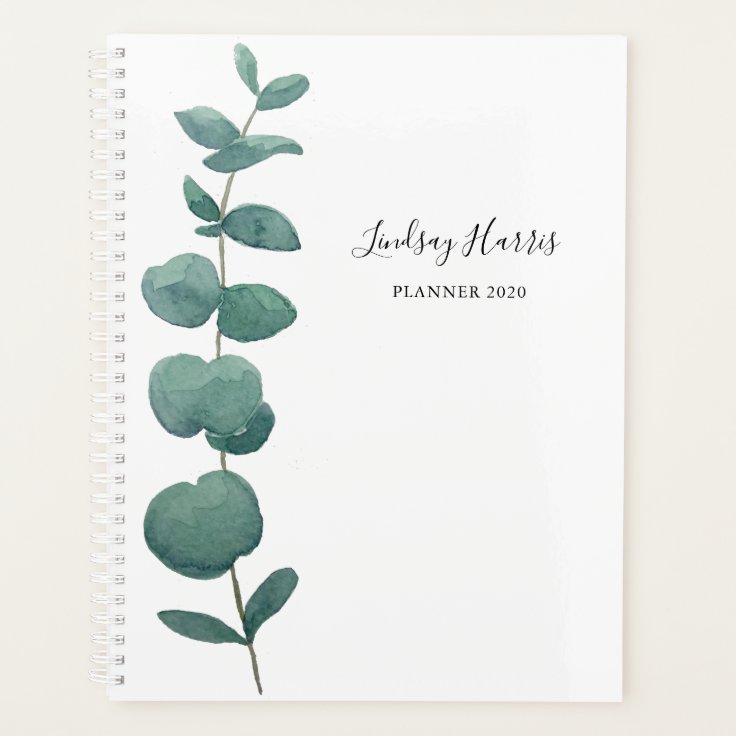 Personalized Watercolor Eucalyptus Planner | Zazzle