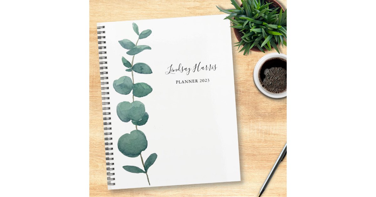 Personalized Watercolor Eucalyptus Planner | Zazzle