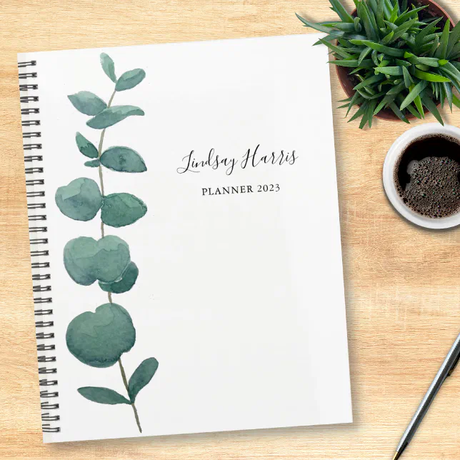 Personalized Watercolor Eucalyptus Planner | Zazzle
