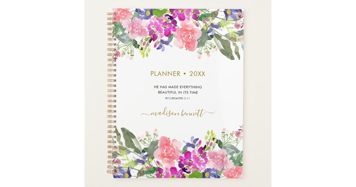 Personalized Watercolor Floral Bible Verse Planner | Zazzle