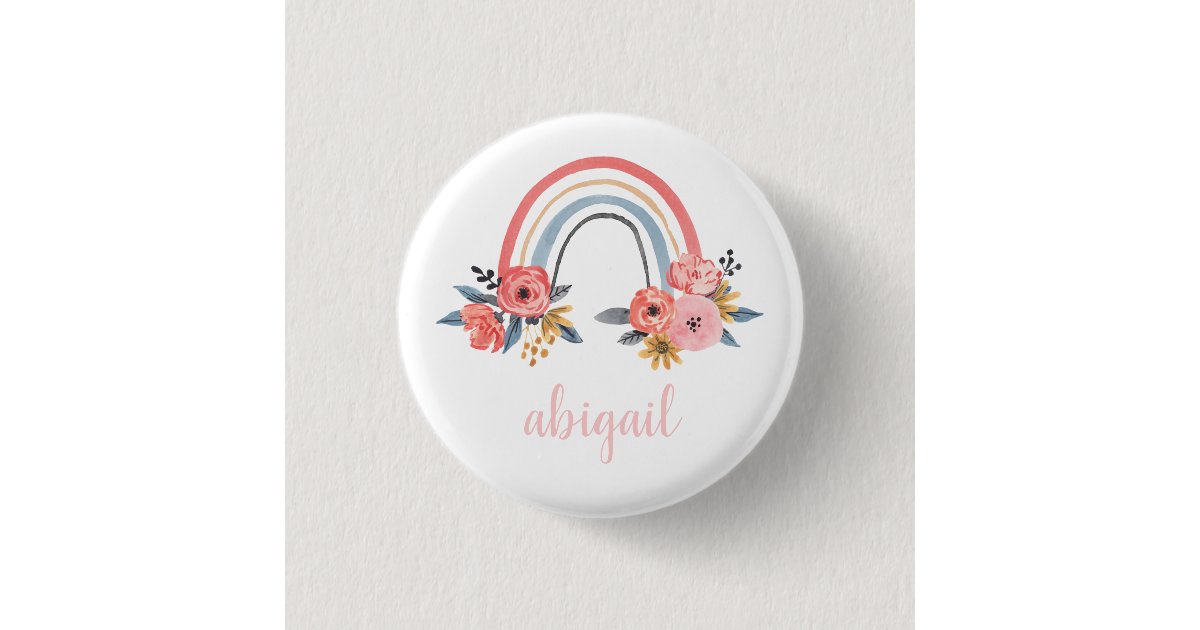 Personalized Watercolor Floral Rainbow Monogram Button | Zazzle