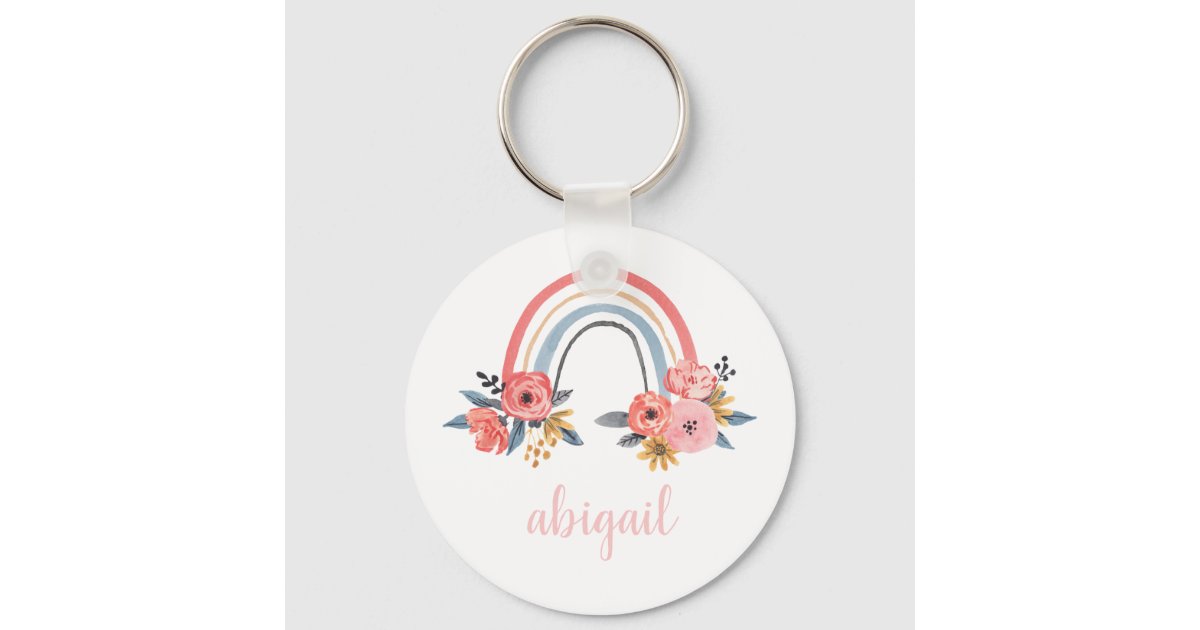 Personalized Watercolor Floral Rainbow Monogram Keychain | Zazzle