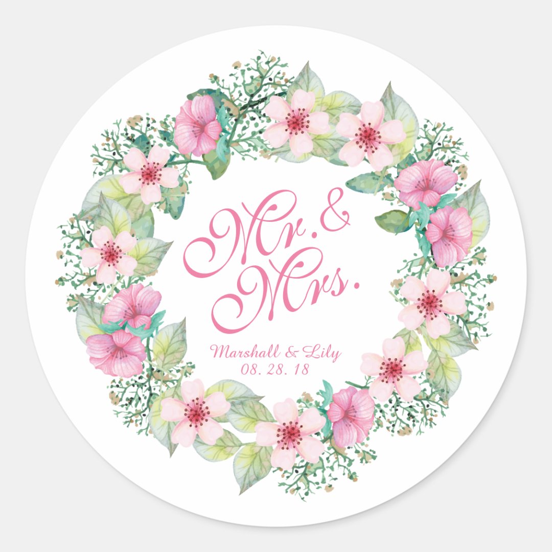 Personalized Watercolor Floral Wedding Sticker | Zazzle