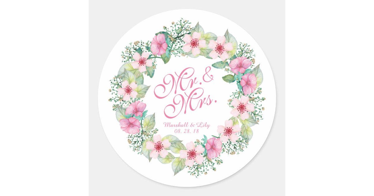 Personalized Watercolor Floral Wedding Sticker | Zazzle