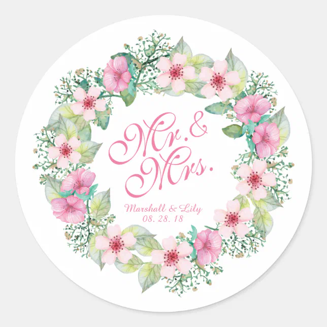 Personalized Watercolor Floral Wedding Sticker | Zazzle