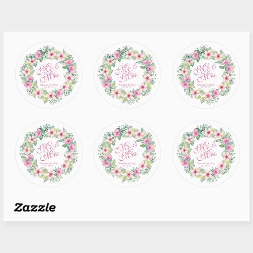 Personalized Watercolor Floral Wedding Sticker | Zazzle