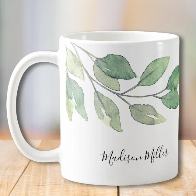 Personalized Watercolor Greenery Coffee Mug | Zazzle