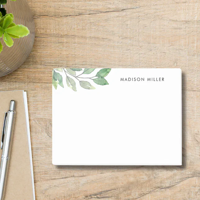 Personalized Watercolor Greenery Post-it Notes | Zazzle