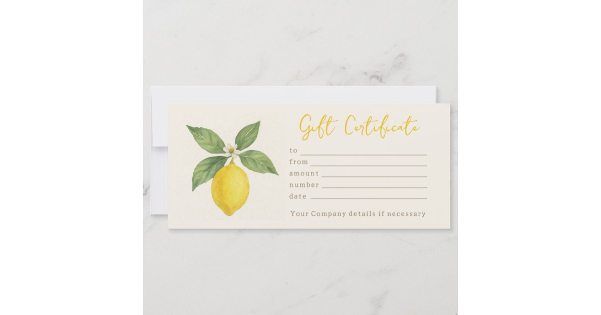 Personalized Watercolor Lemon Gift Certificate | Zazzle