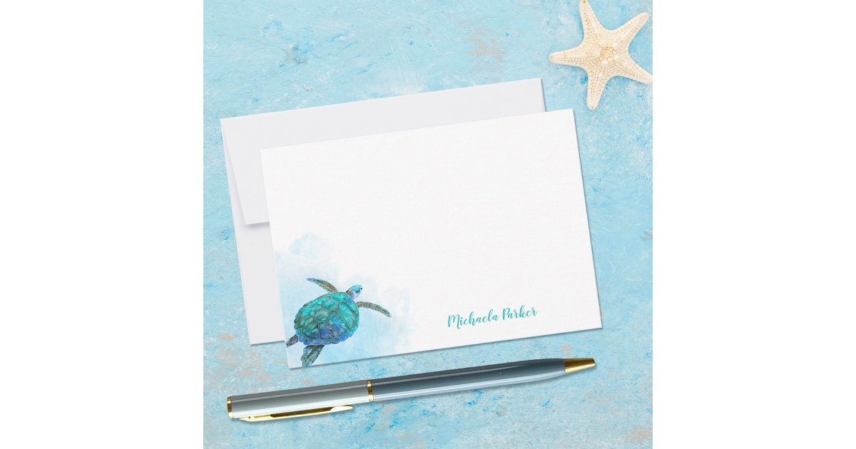 Personalized Watercolor Ocean Sea Turtle Note Card | Zazzle