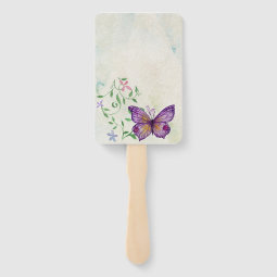 Personalized watercolor purple butterfly hand fan | Zazzle