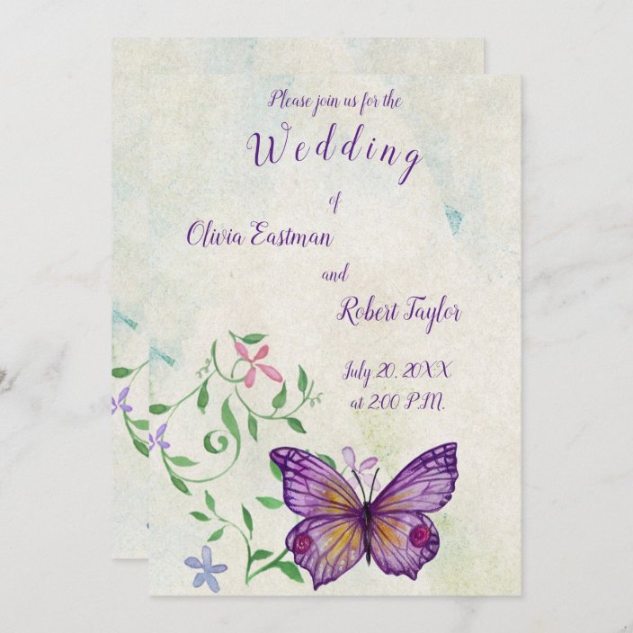 Personalized watercolor purple butterfly invitation | Zazzle.com