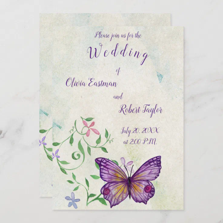 Personalized watercolor purple butterfly invitation | Zazzle