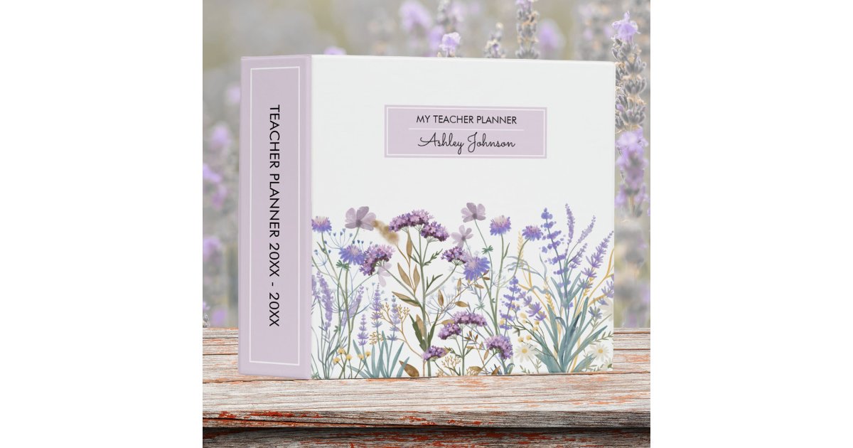 Personalized Watercolor Purple Wildflower Meadow 3 Ring Binder | Zazzle