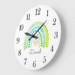 Personalized Watercolor Rainbow Boho Nursery Large Clock | Zazzle