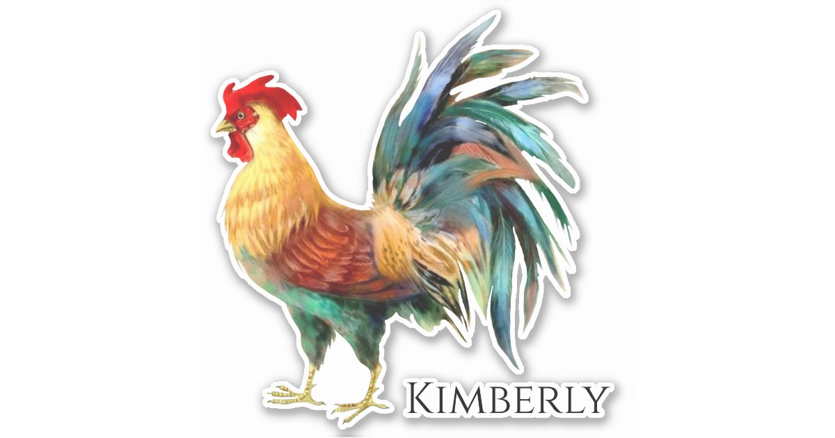 Personalized Watercolor Rooster Sticker | Zazzle