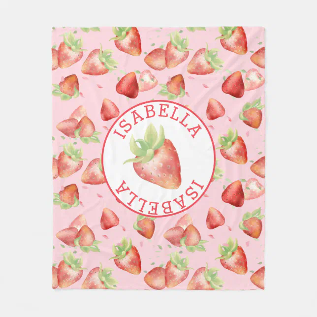 Personalized Watercolor Strawberry Name Fleece Blanket | Zazzle